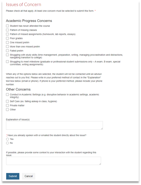 Academic Concerns Overview