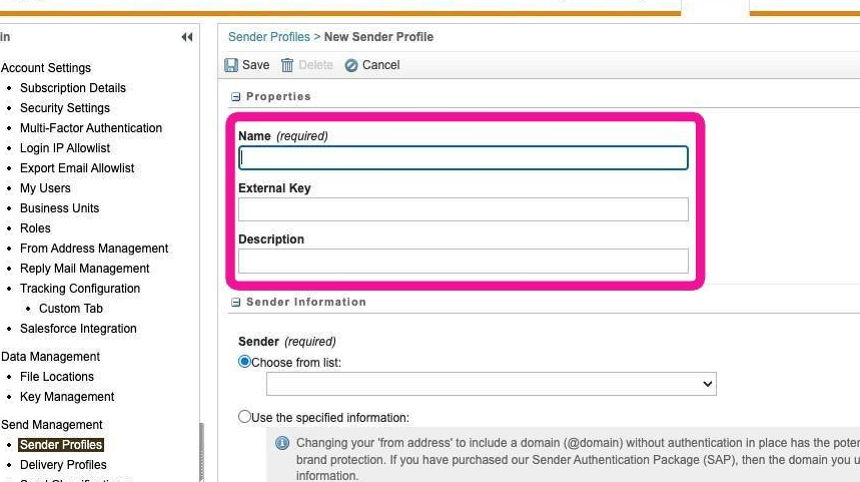 Create a Sender Profile in Marketing Cloud